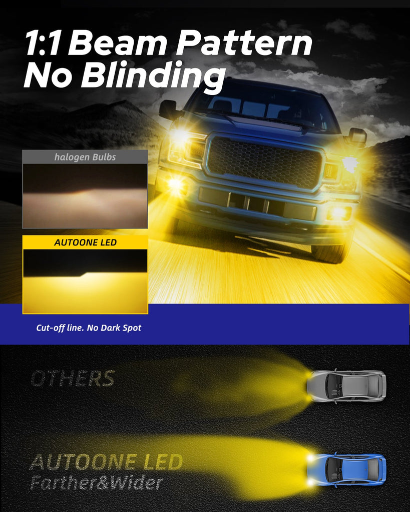 H11 H8 H9 H16(JP) LED Bulbs 6000K Gold Yellow 12000LM Fog Light | AUTOONE