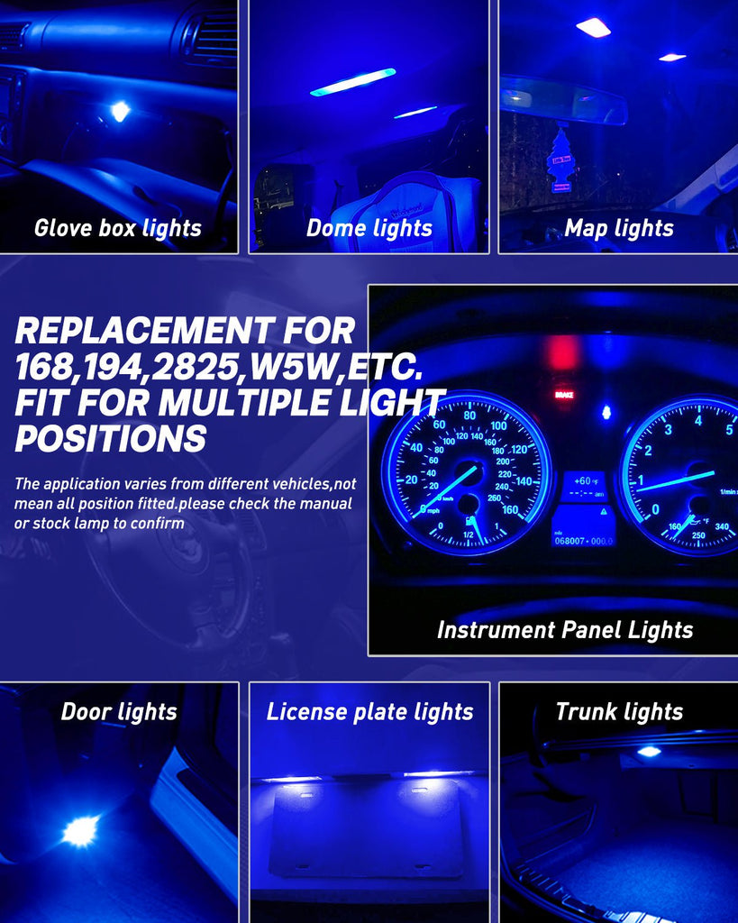 T10 168 2825 W5W 194 LED Bulb Blue Interior & Exterior Car Lights 2 PC ...