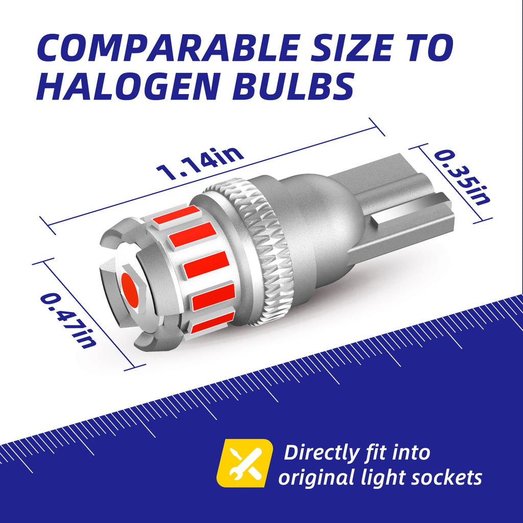 T10 168 2825 W5W 194 LED Bulb 6500K Red Interior & Exterior Car Lights ...