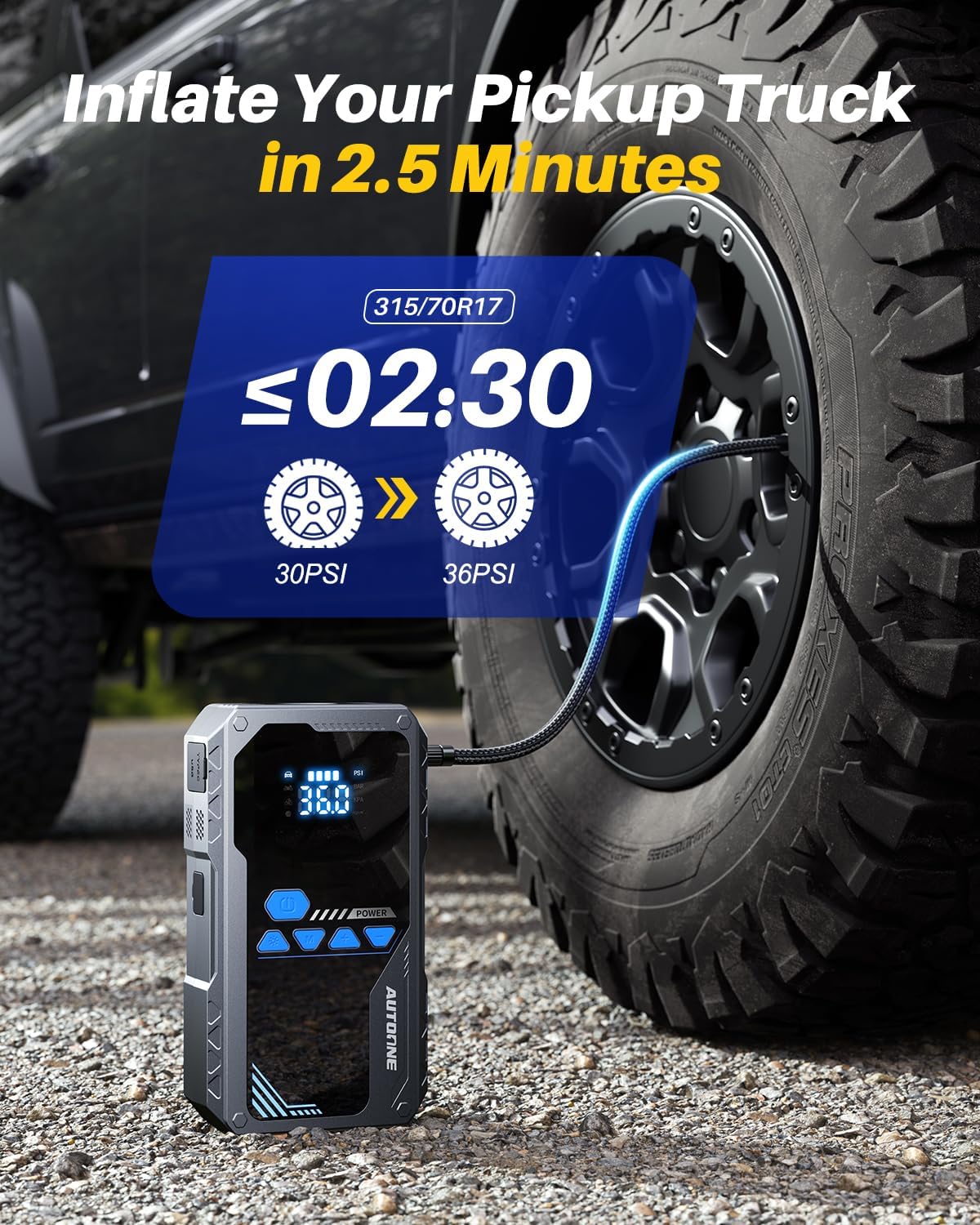 AUTOONE 8000A Jump Starter with Air Compressor (All Gas/12L Diesel), 1